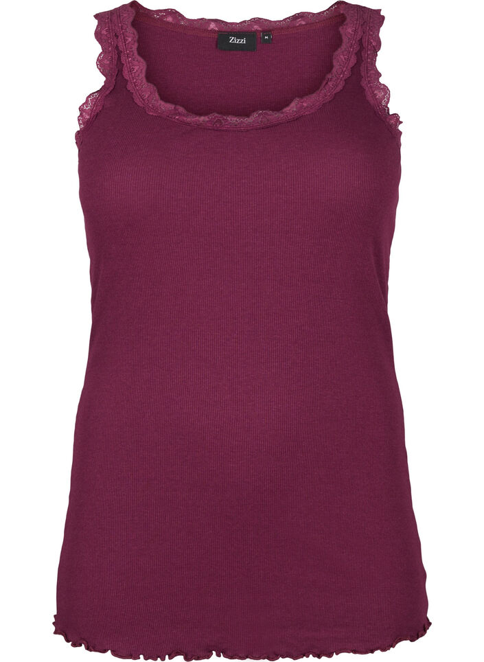 Top with lace trim - Mørk Bordeaux - Str. M - Zizzi