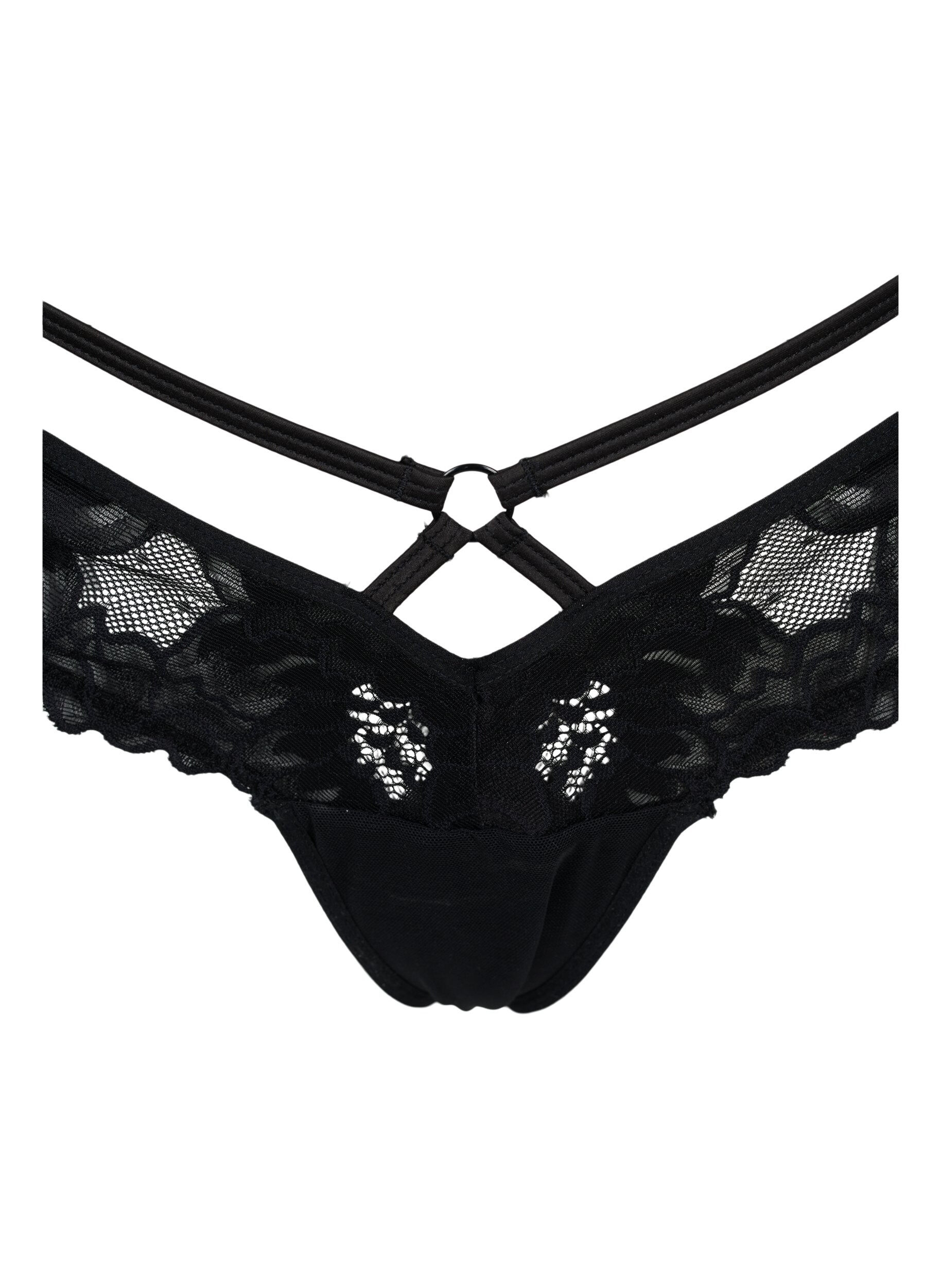 G-streng med blonder, string og mesh - Svart - Str. 42-60 - Zizzi