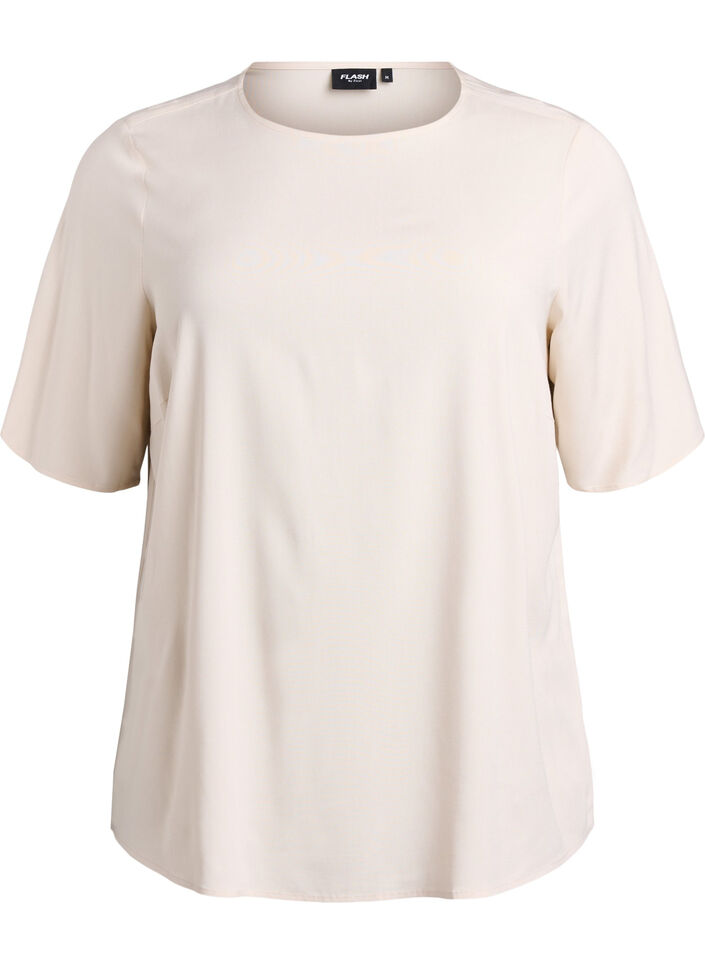 FLASH – Vevet bluse med korte ermer og rund hals - Beige - Str. 40-64 - Zizzi