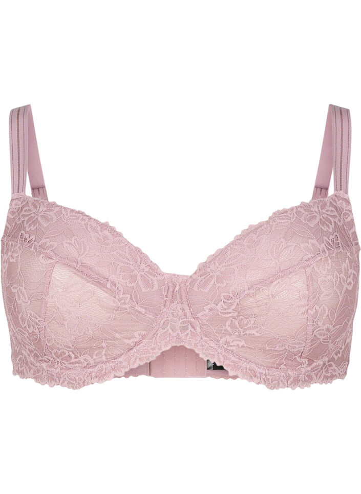 Heldekkende BH i mesh med blonder - Rosa - Str. 95B - Zizzi